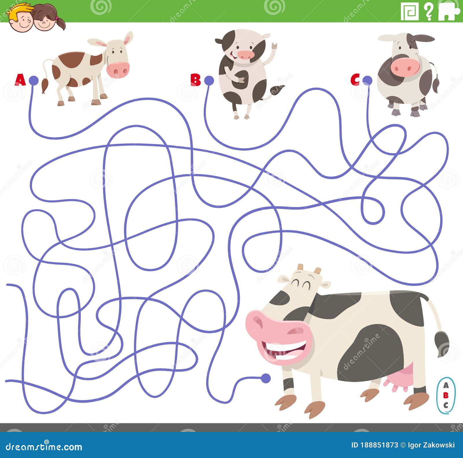 Educational Maze Game with Cartoon Calves and Cow Stock Vector ... Educational Maze Game with Cartoon Calves and Cow Stock Vector ...