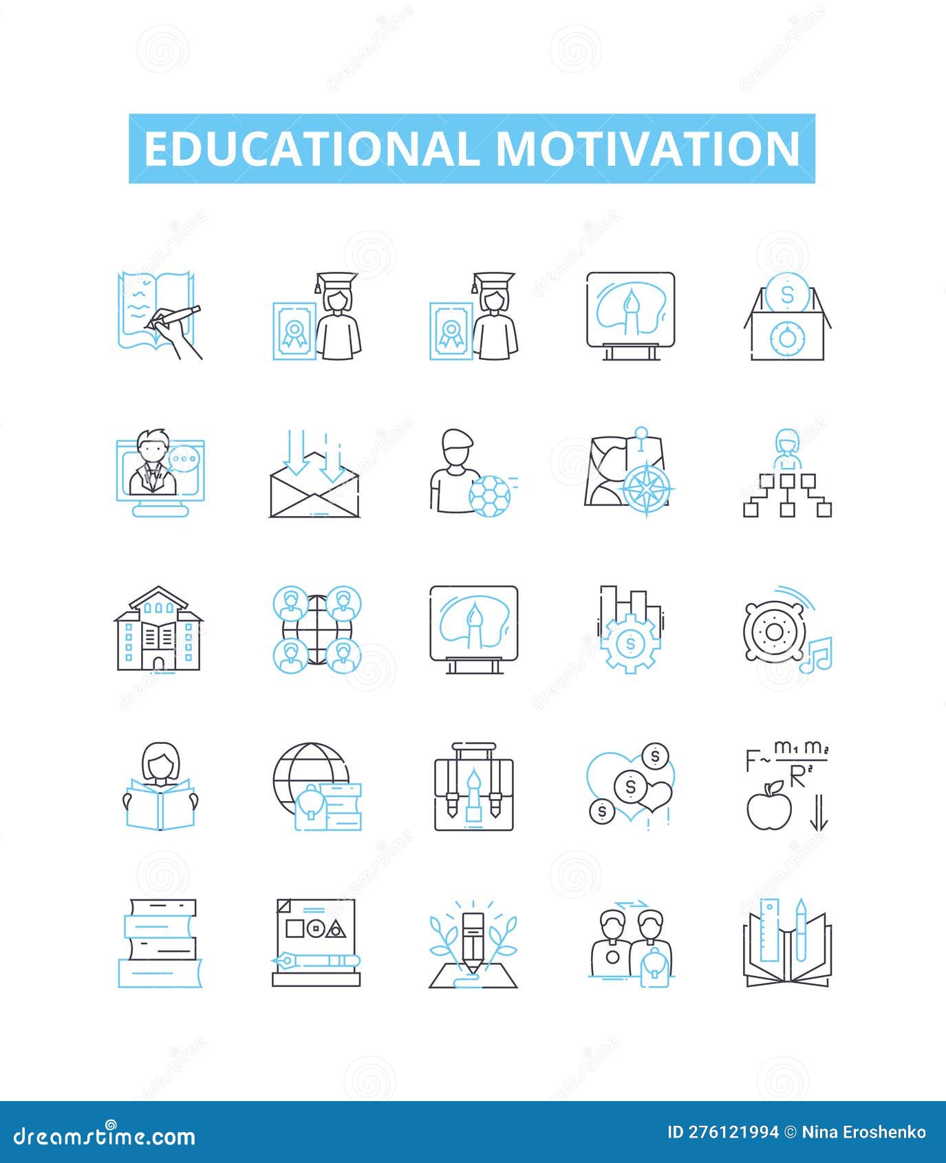 Educational Motivation Vector Line Icons Set. Learning, Inspiration ...