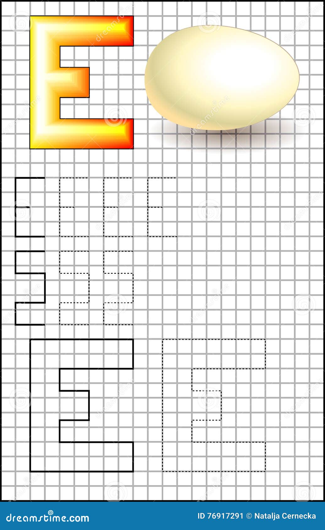 Educational Page with Alphabet Letter E on a Square Paper. Stock Vector ...