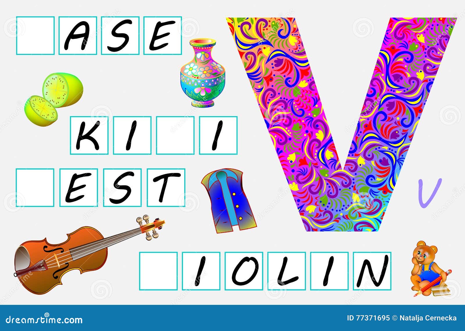 Educational Page for Children with Letter V for Study English. Need To ...