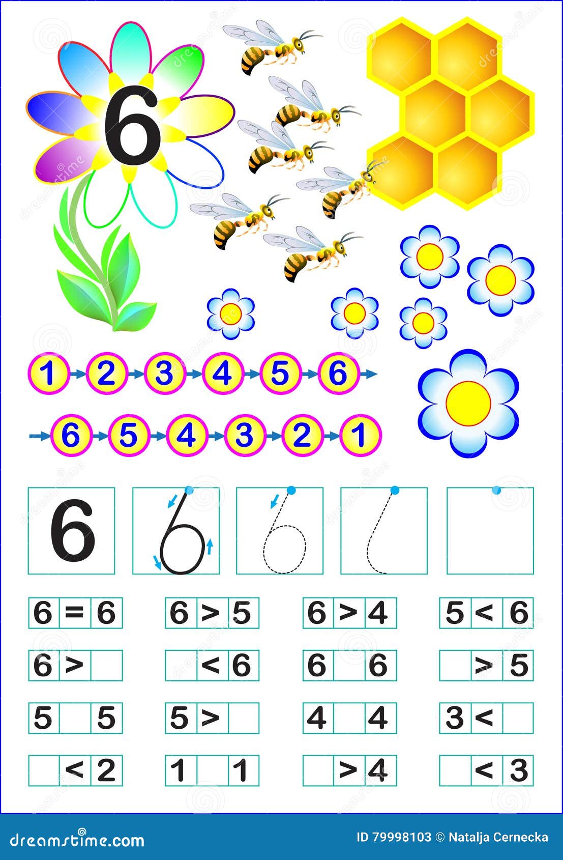 Educational Page for Children with Number Six. Stock Vector ...