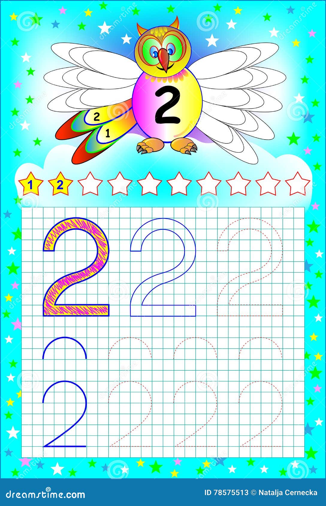 Educational Page for Children with Number Two. Stock Vector ...