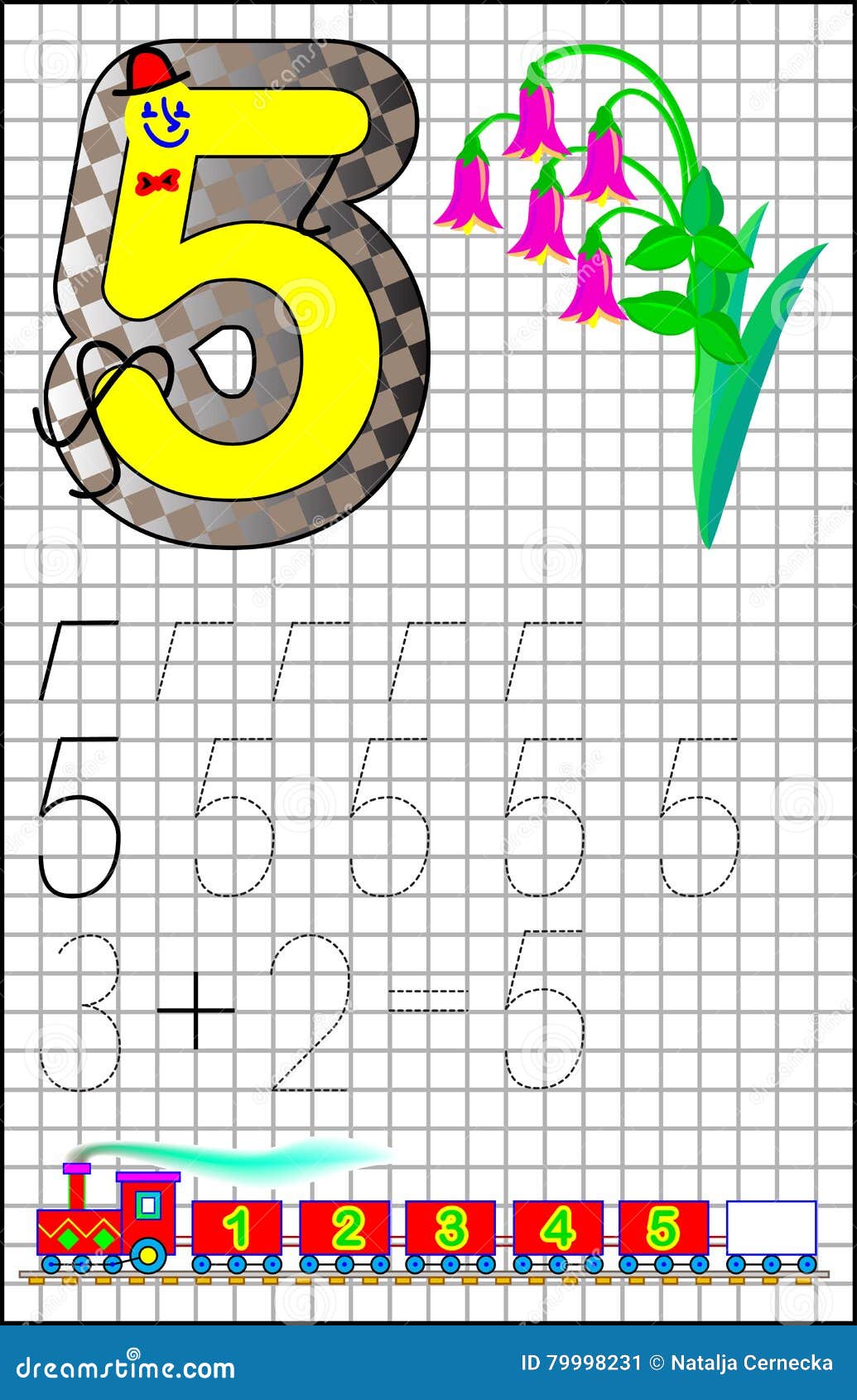 Educational Page for Children on a Square Paper with Number 5 ...