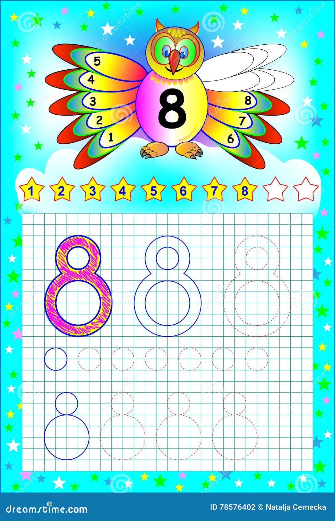 Educational Page for Children on a Square Paper with Number Eight ...