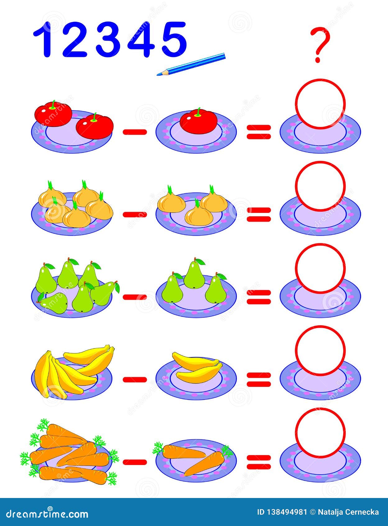 Educational Page for Children on Subtraction. Solve Examples, Count the ...