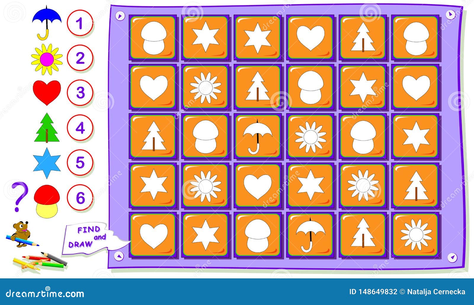 Educational Page For Kids. Find And Paint Corresponding Number Of ...