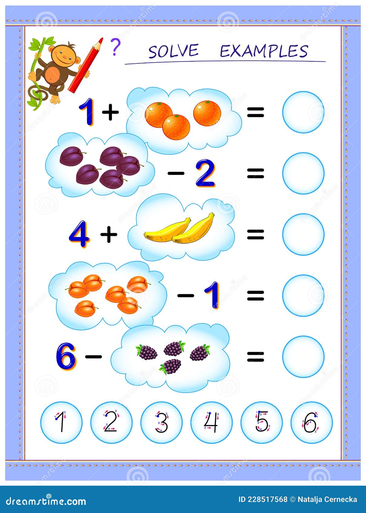 Educational Page for Little Children on Addition and Subtraction. Solve ...