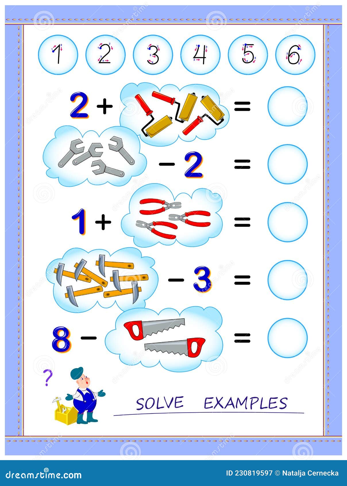 Educational Page for Little Children on Addition and Subtraction. Solve ...