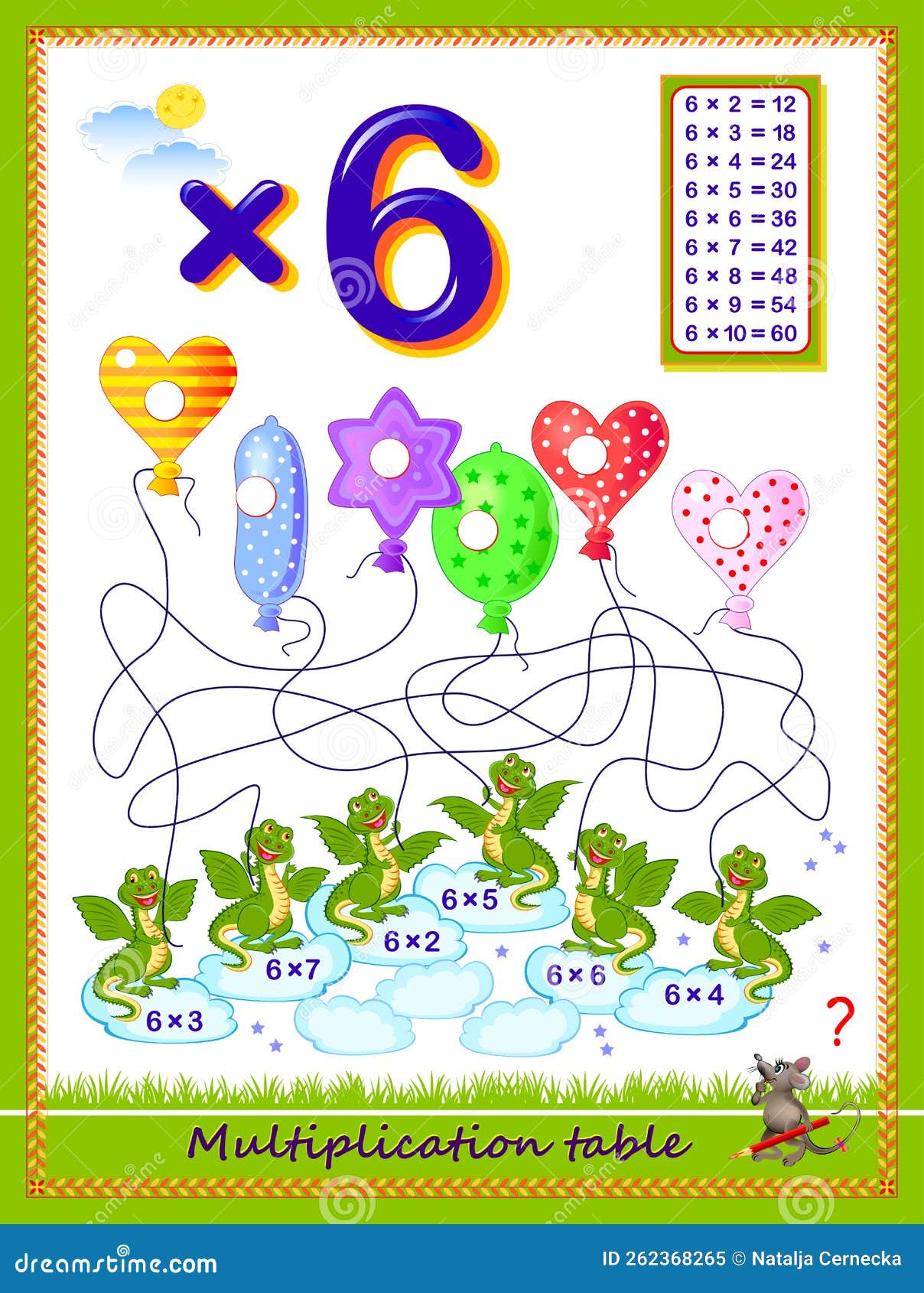 Educational Page for School. Multiplication Table by 6 for Kids. Solve ...