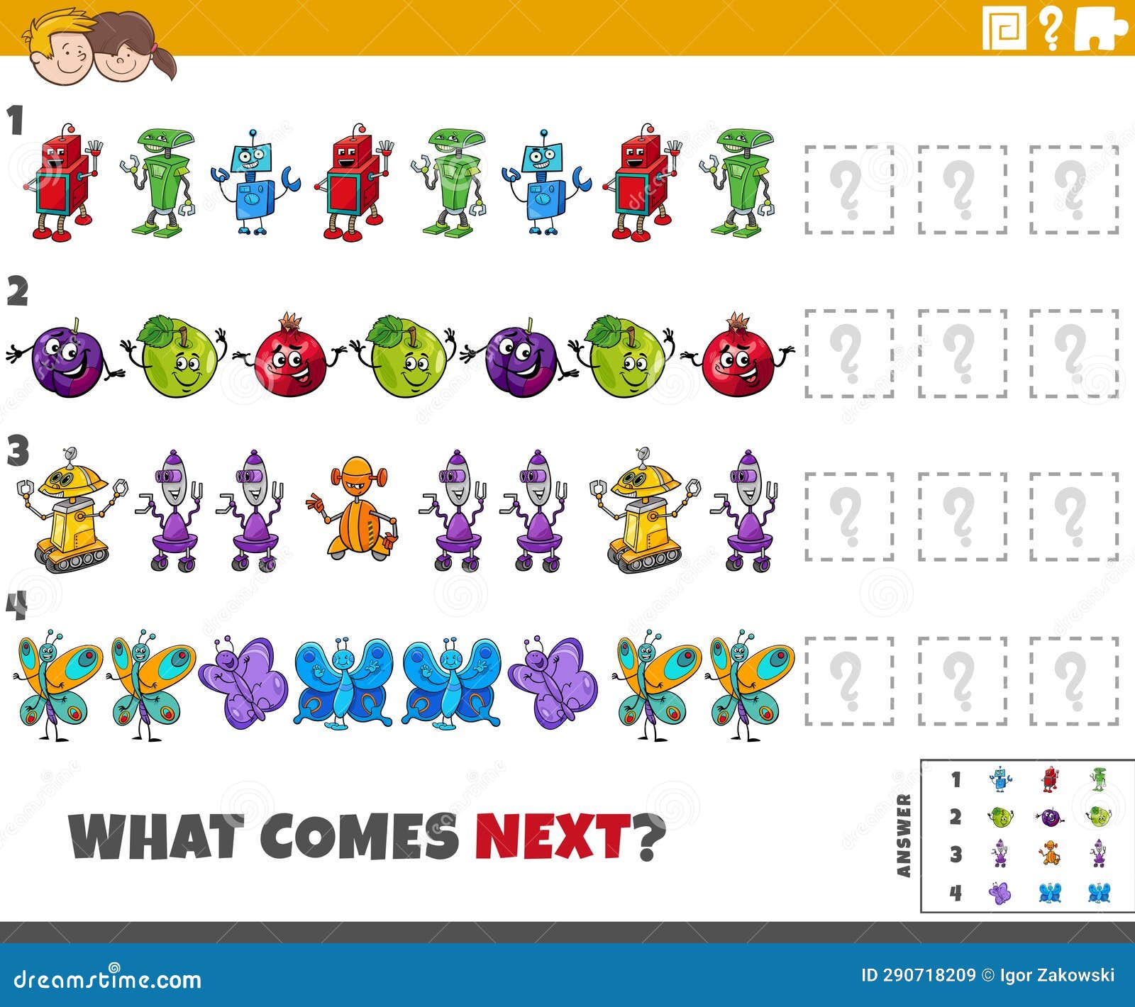 Educational Pattern Game For Children With Cartoon Characters Vector ...