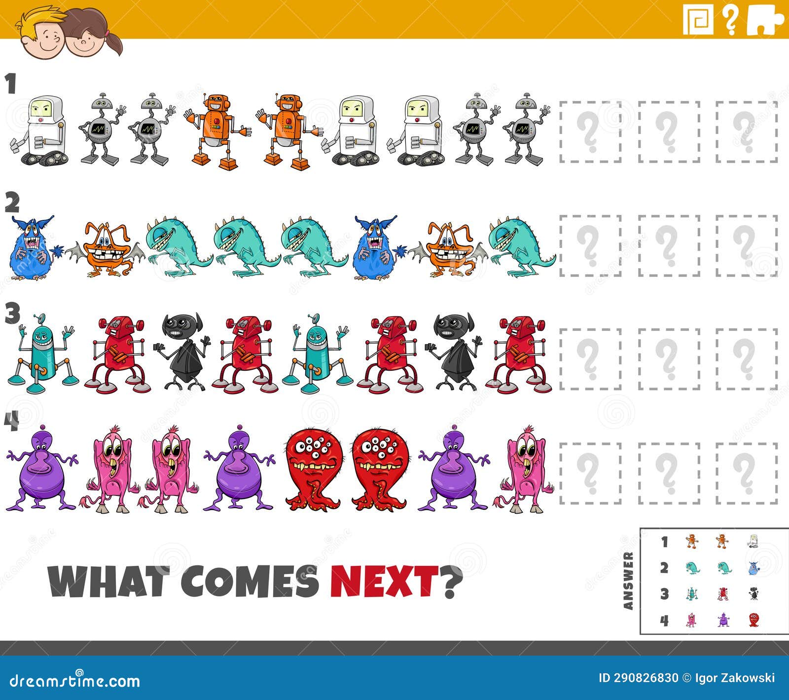 Educational Pattern Game for Children with Cartoon Characters Stock ...