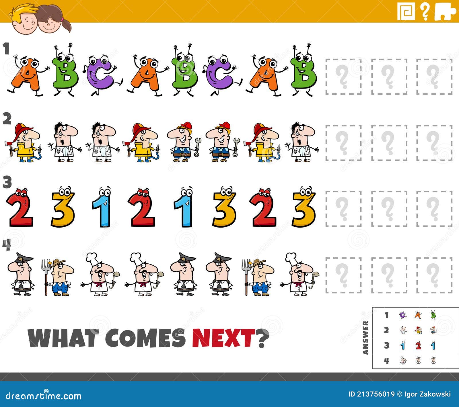 Educational Pattern Game for Children with Cartoon Characters Stock ...