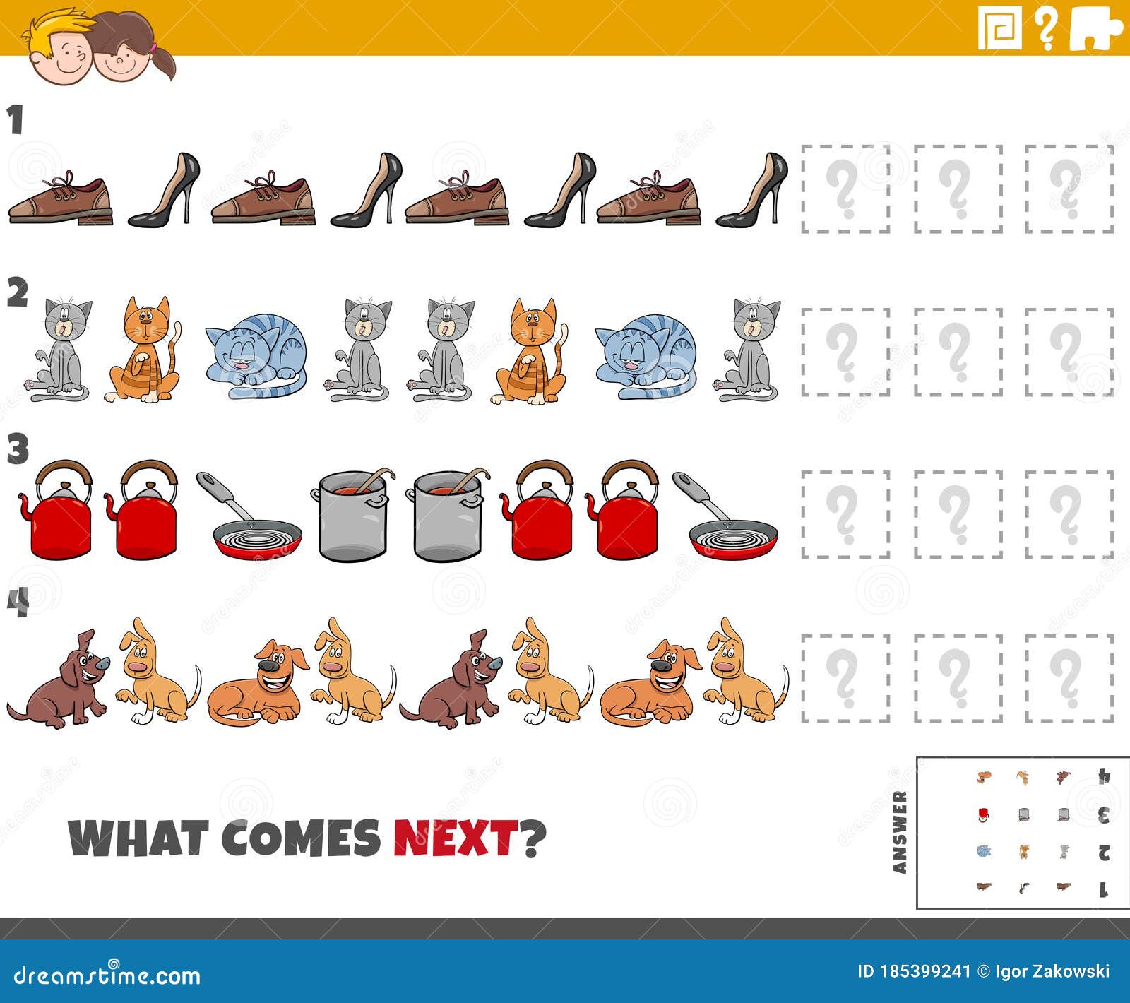 Educational Pattern Game for Kids with Objects and Pets Stock Vector ...