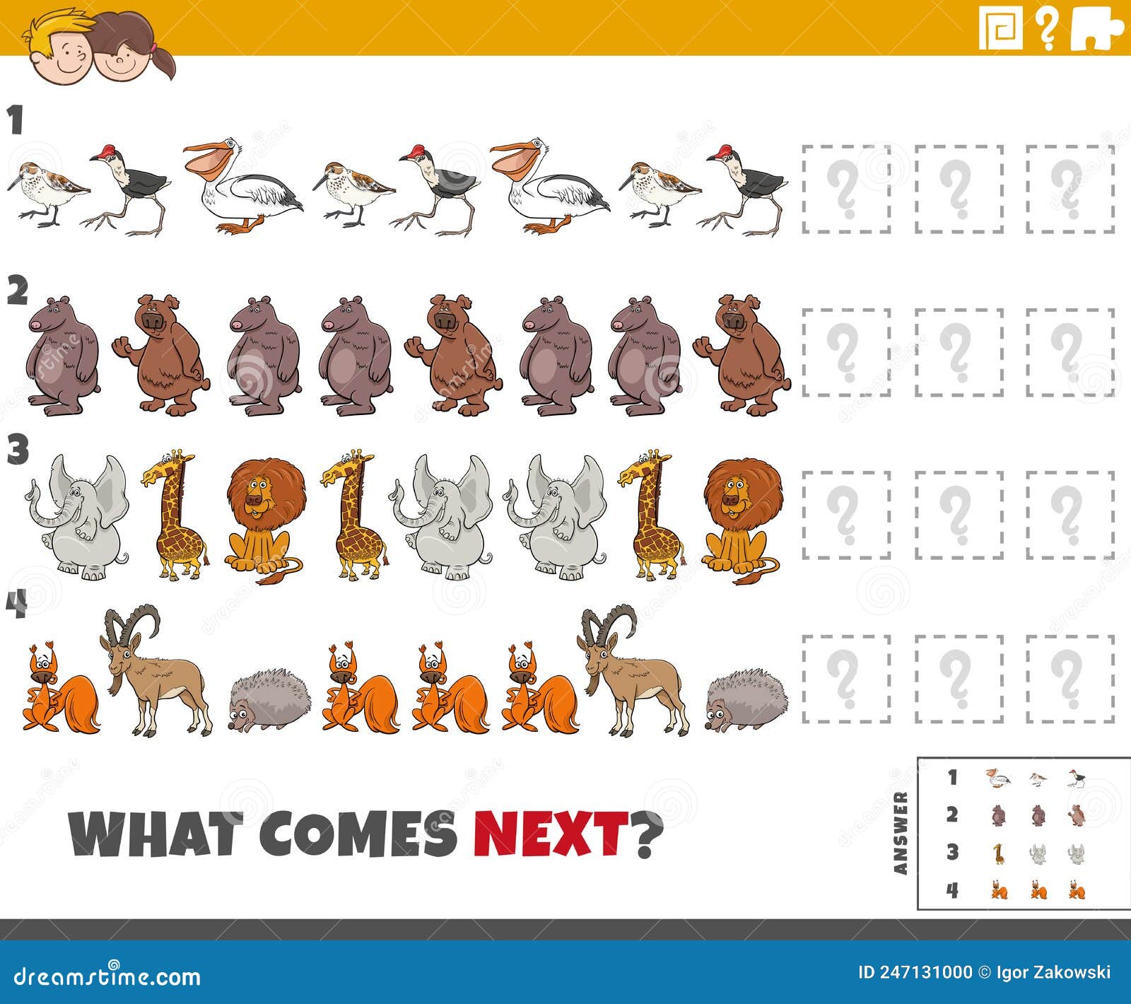 Educational Pattern Task for Children with Cartoon Animals Stock Vector ...