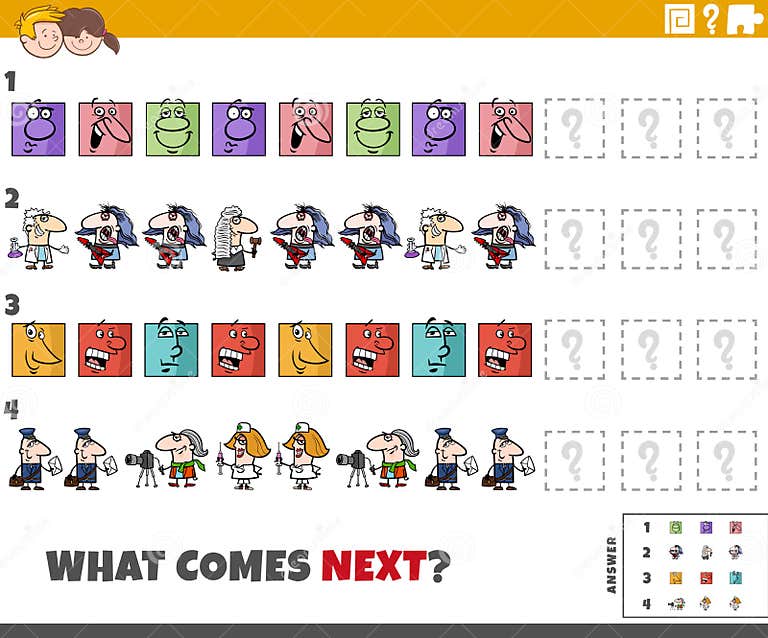 Educational Pattern Task for Children with Comic Characters Stock ...