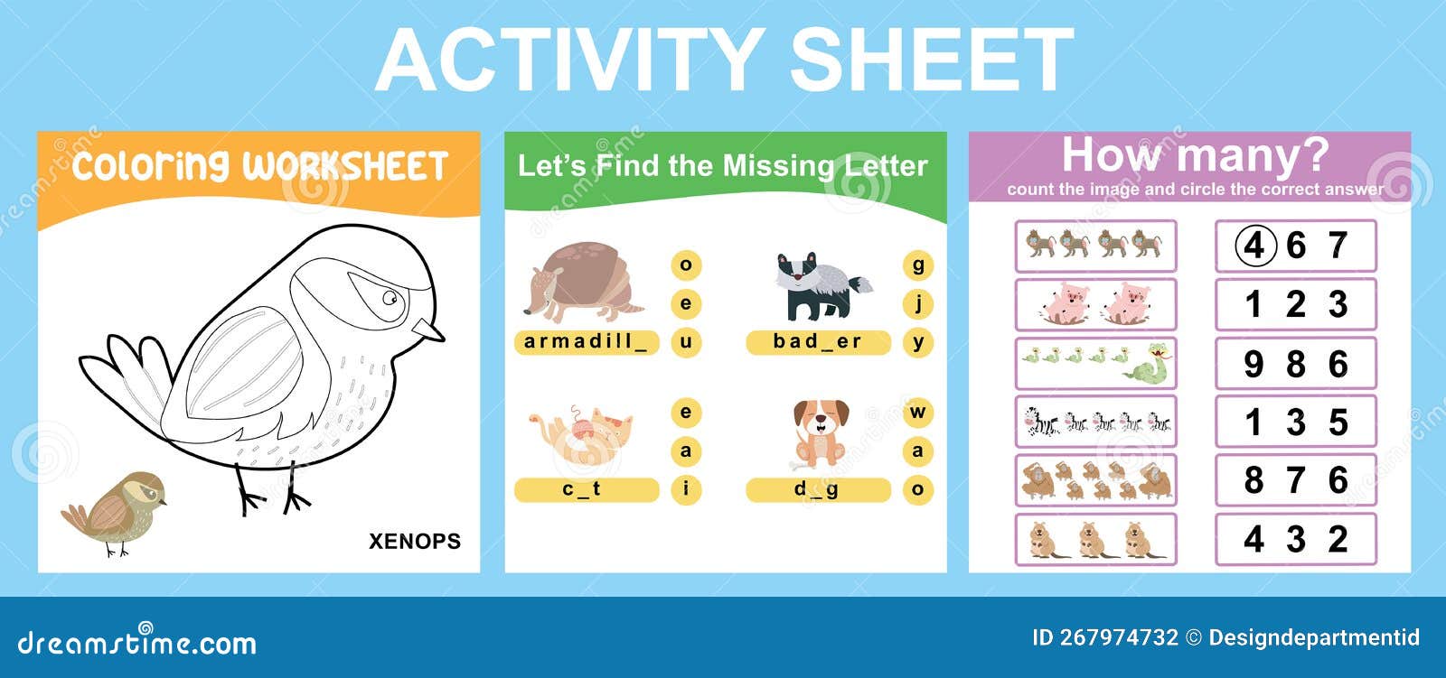 Activity Sheet For Children With Animal Theme. Coloring Sheet, Find The ... Activity Sheet For Children With Animal Theme. Coloring Sheet, Find The ...