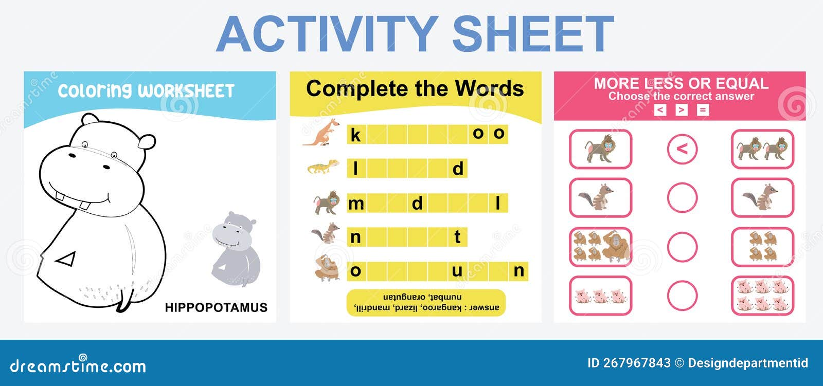 Activity Sheet for Children with Animal Theme. Coloring Sheet, Complete ...