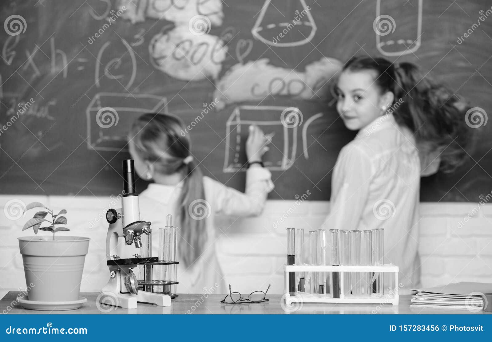 Educational Research. Elementary School Children in Research Laboratory ...