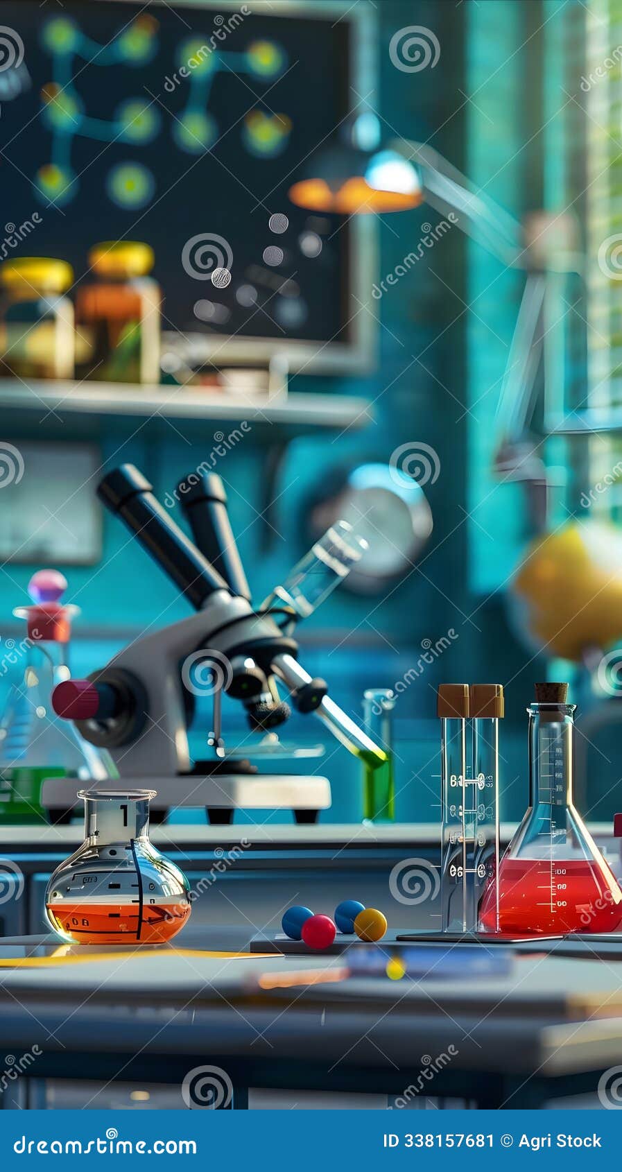 Educational Science Lab Scene with Experiments and Equipment Ready for ...