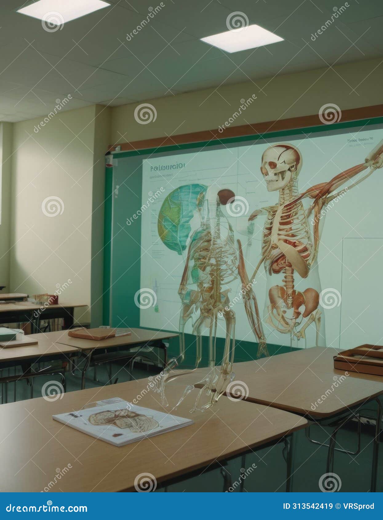 Anatomy Class Skeleton and Charts Stock Image - Image of physiology ...