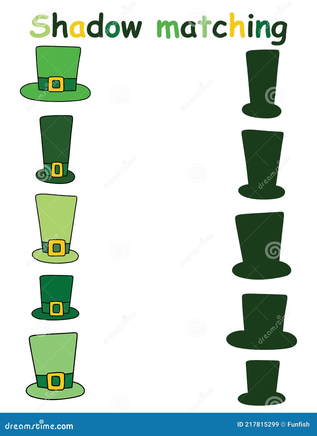 Educational Shadow Matching Game with Hats Stock Vector Illustration ...