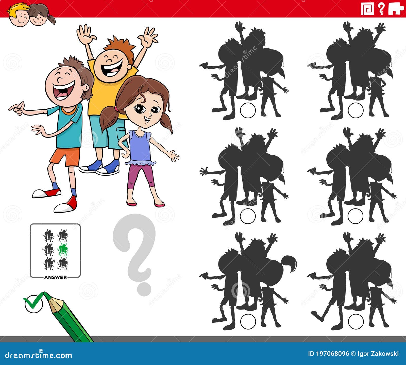 Educational Shadows Game with Children Characters Stock Vector ...