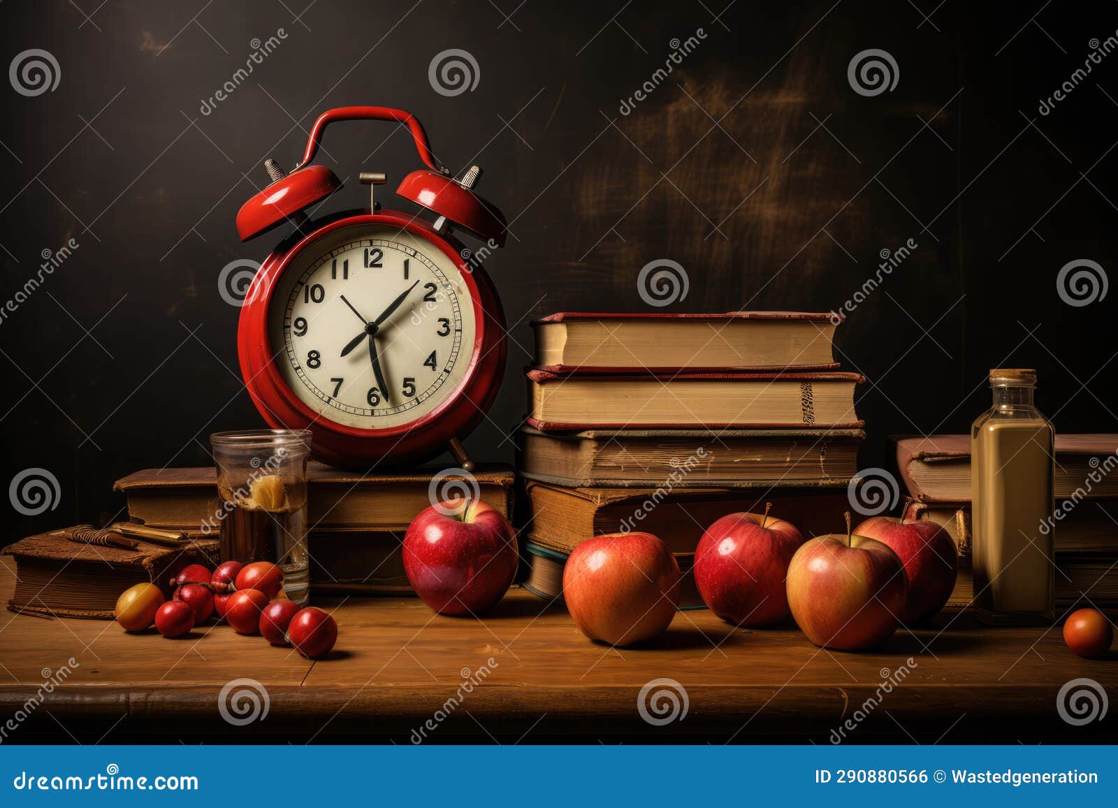 An Educational Still Life, Ready for Learning Books and Desk Clock ...