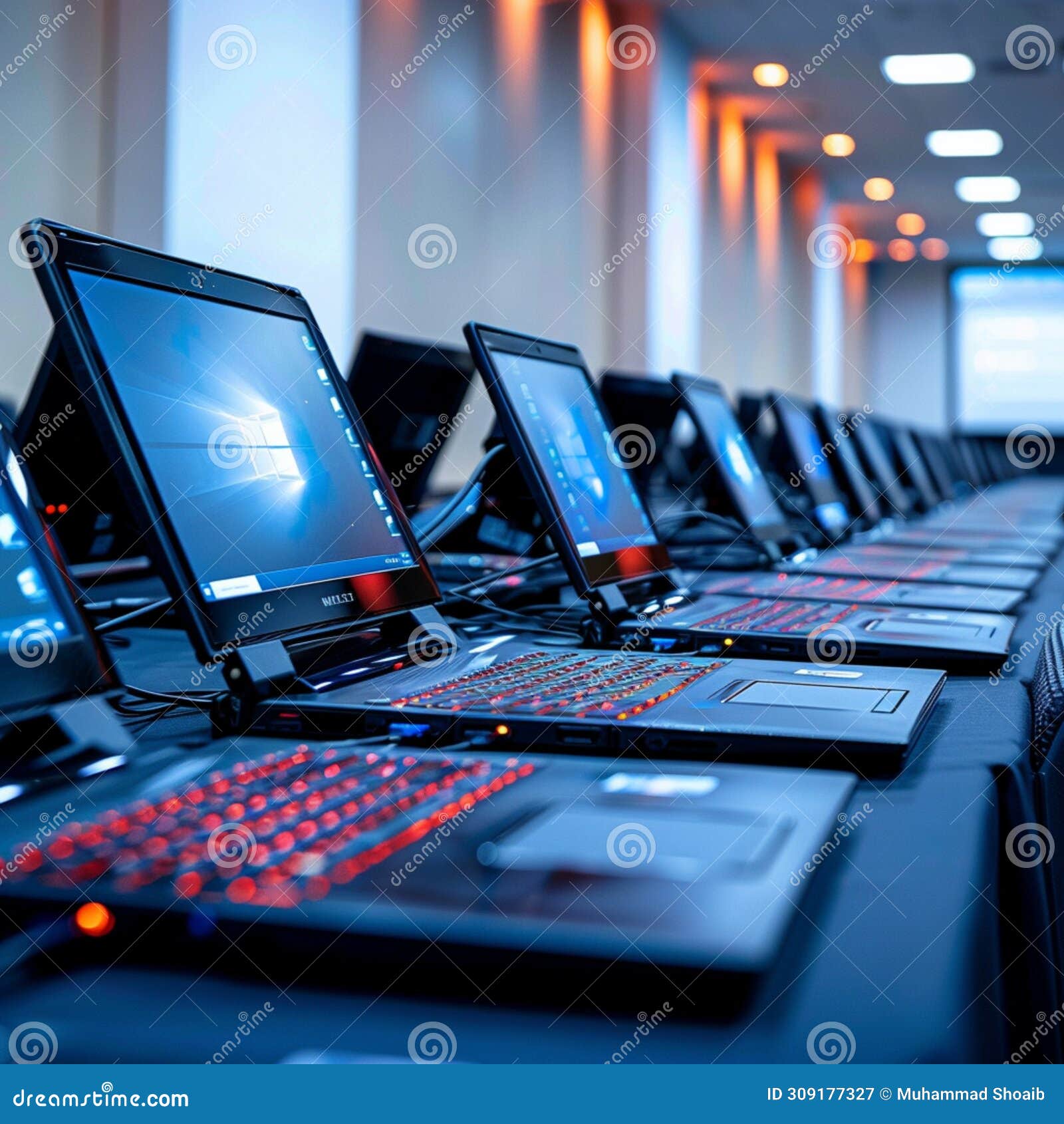 Educational Technology Laptops Set Up in Rows for Training Session ...