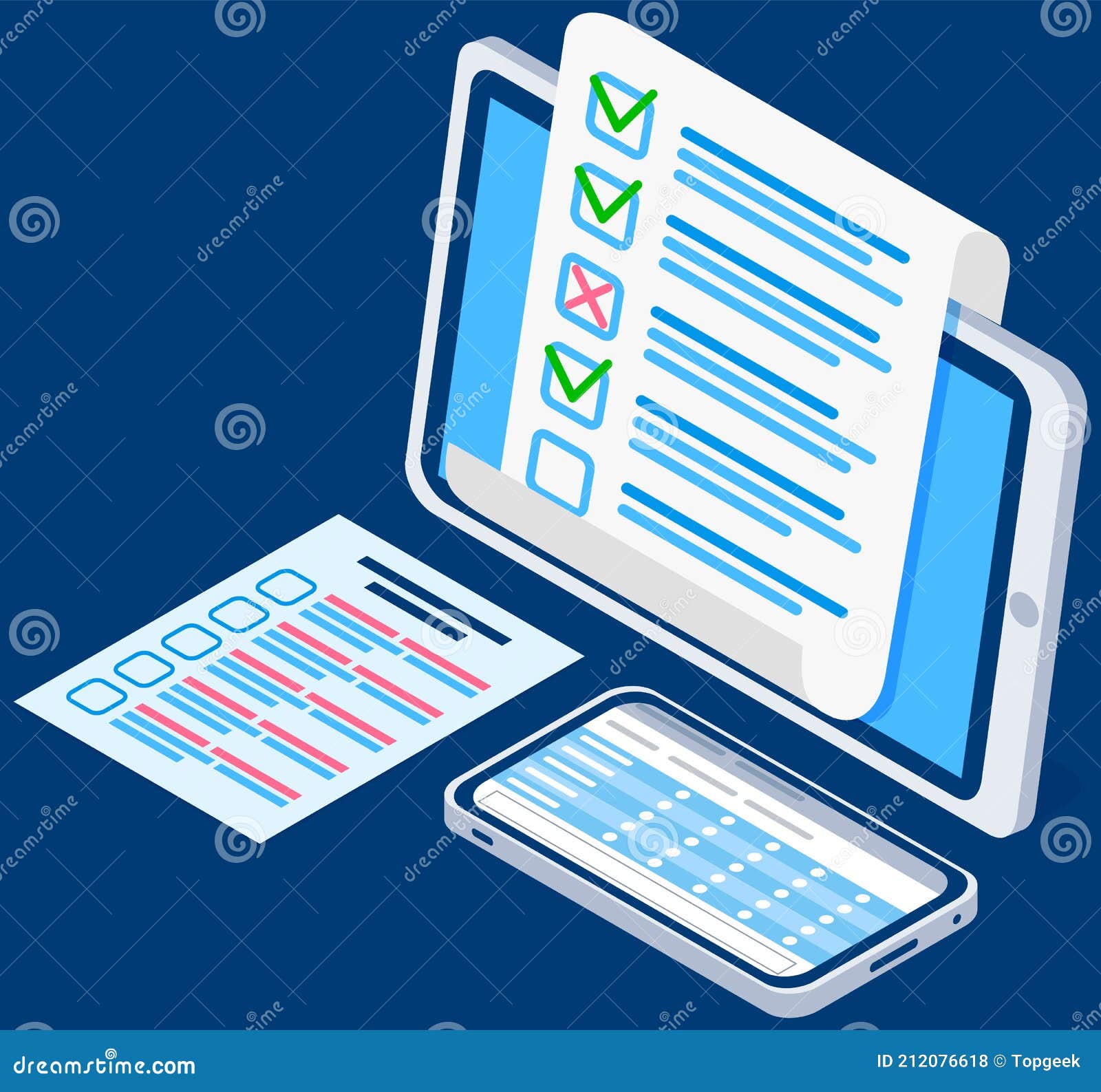 Educational Test, Questionnaire Vector Illustration. Online Exam ...