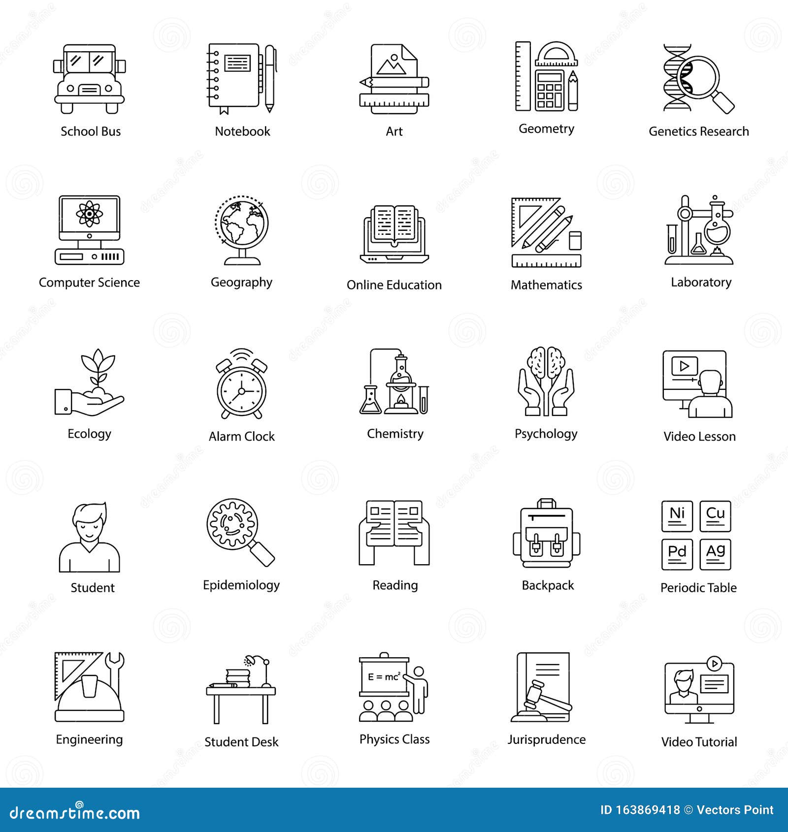 Educational Tools Line Icons Pack Stock Illustration - Illustration of ...