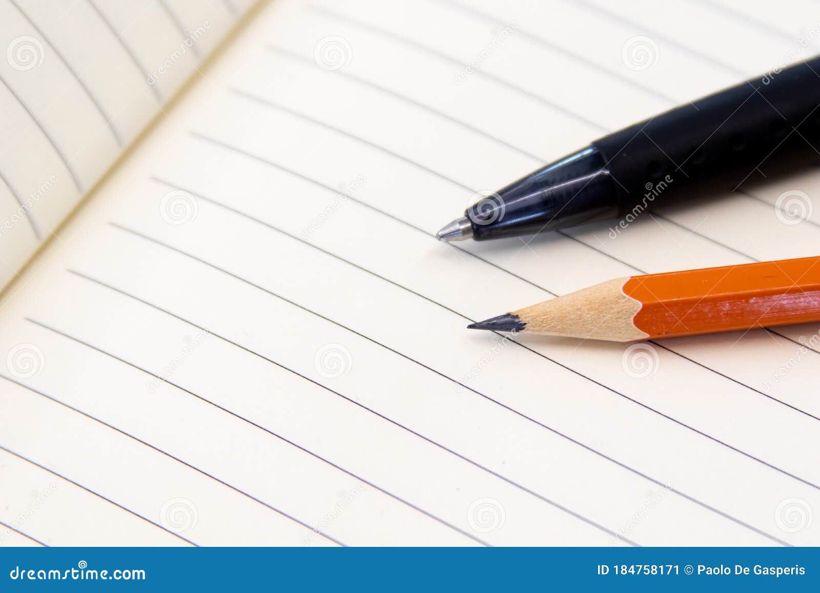 Educational Tools, Pencil and Pen on Notebook with Rows. Office and ...