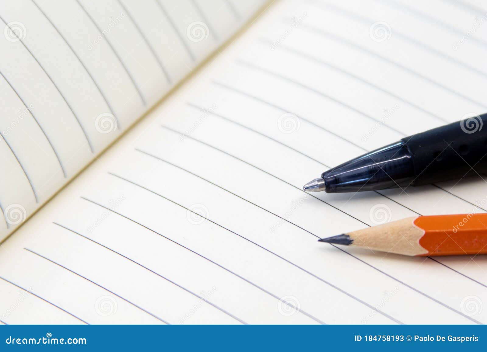 Educational Tools, Pencil and Pen on Notebook with Rows. Office and ...