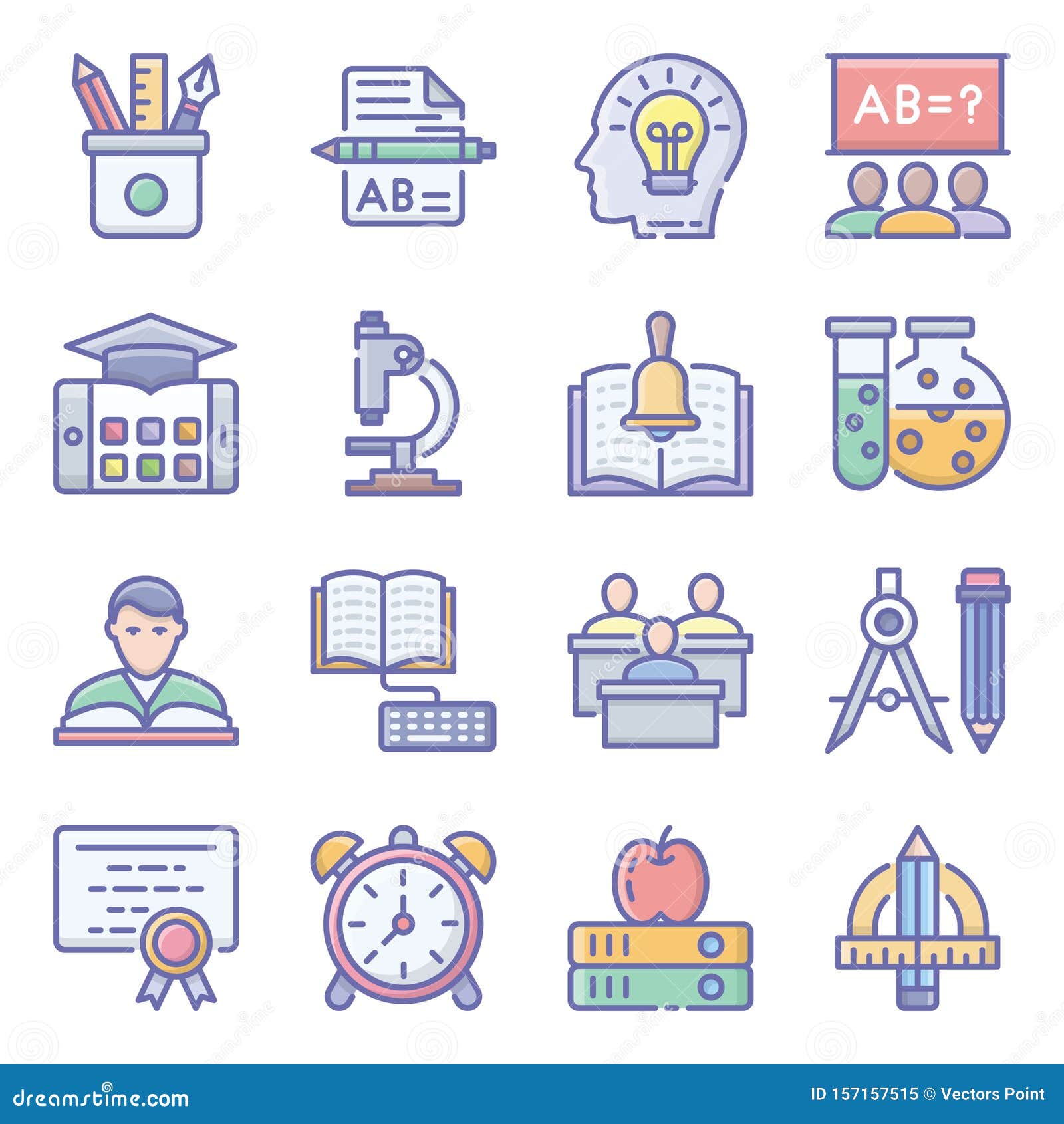 Educational Tools Flat Icons Pack Stock Vector - Illustration of ...