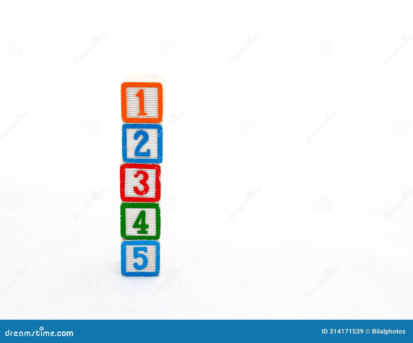 Educational Toy Blocks Tower with 1, 2, 3, 4 and 5 Numbers Isolated on ...