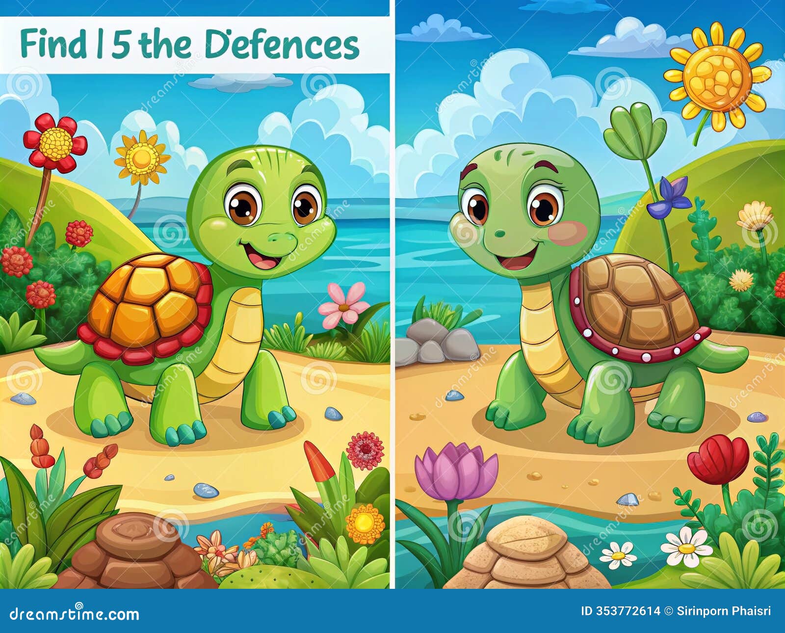 Educational Turtle Puzzle a Fun SpottheDifference Game for Kids ...
