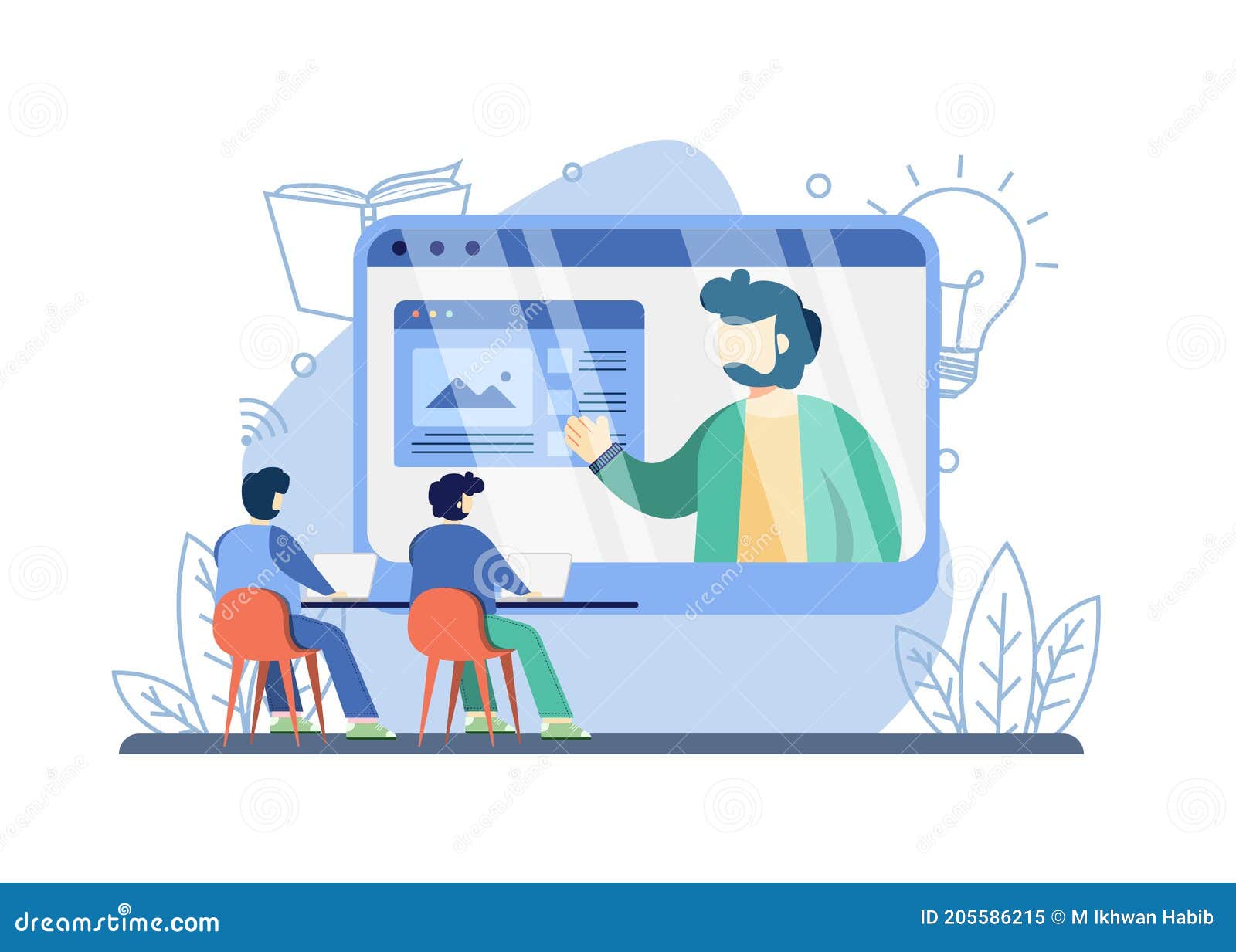 Online Education Platform Concept. Man Sit On Stack Of Books To Access ...