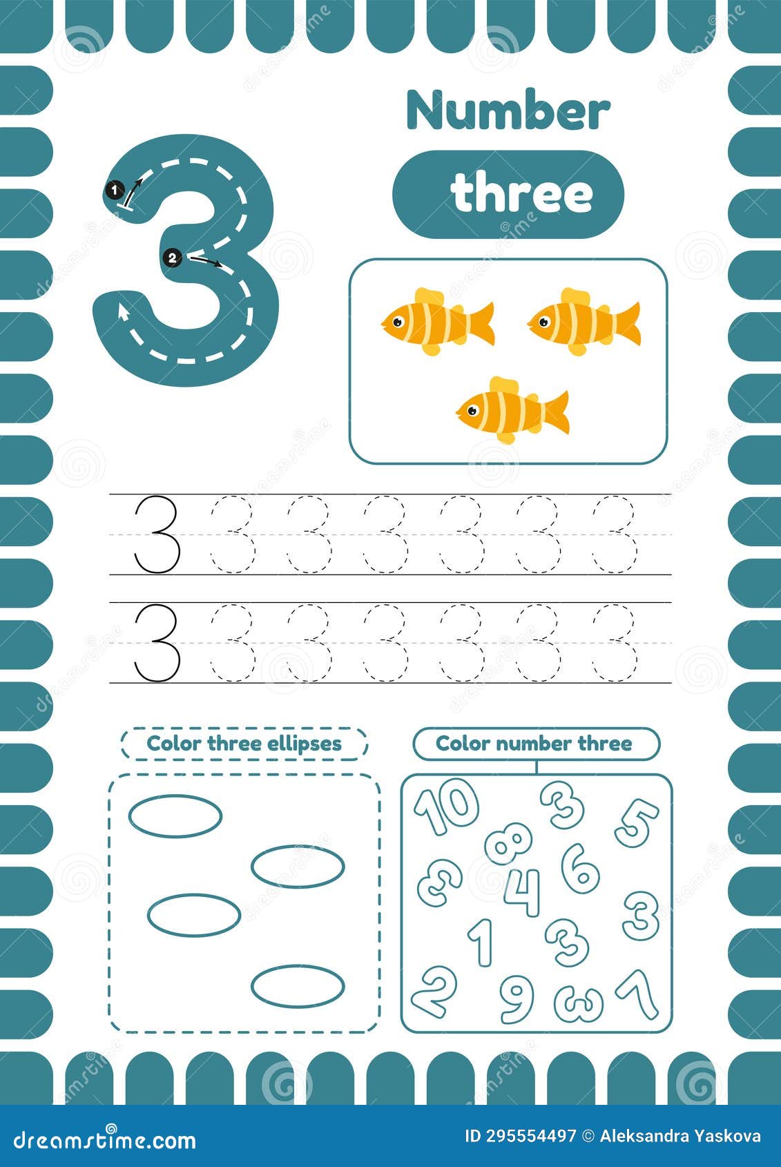 Worksheet with Handwriting Practice for Kids. Trace Number Three ...