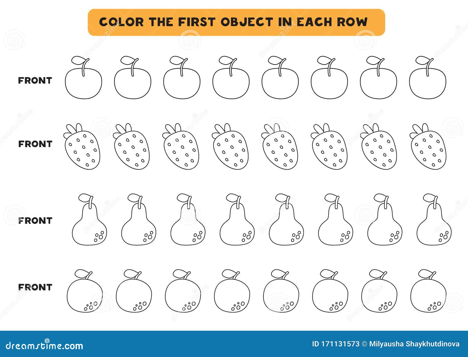 Educational Worksheet for Preschool Kids. Color the Objects Stock ...