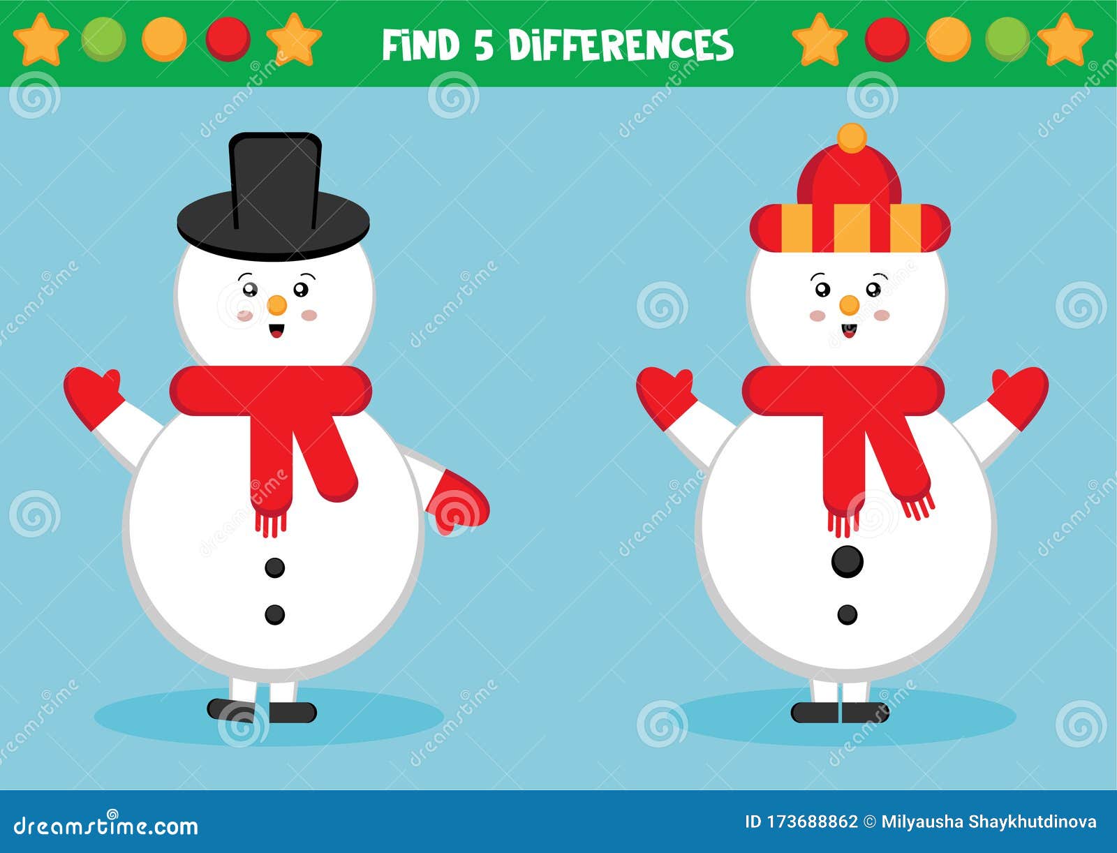 Educational Worksheet for Kids. Find 5 Differences. Cute Christmas ...
