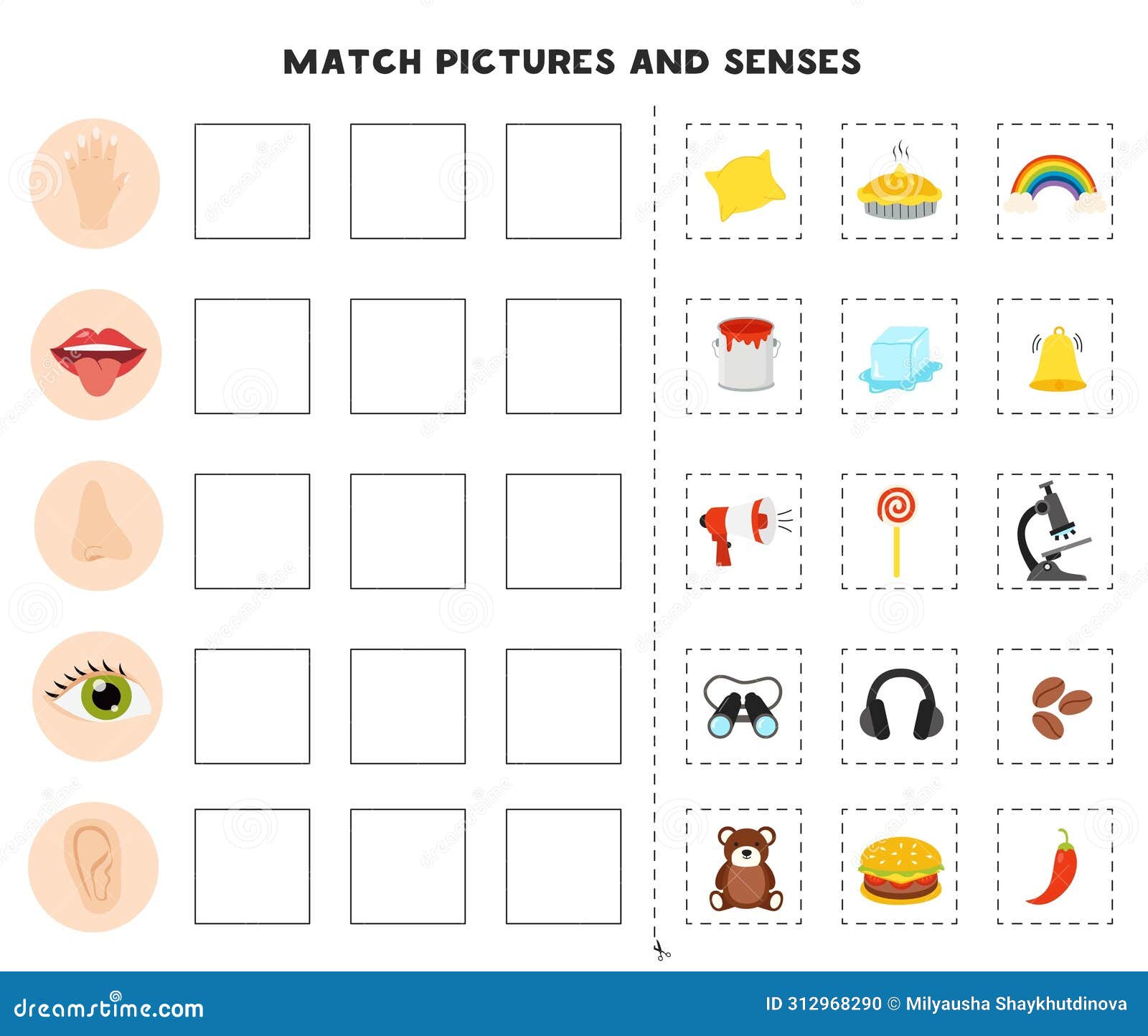 Match of Sense Organs and Objects. Educational Worksheet for Kids ...