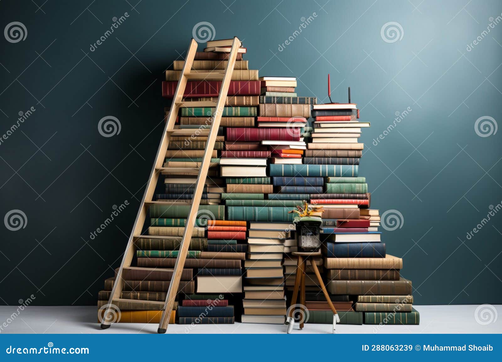 Educations Canvas Front View of Stacked Books, Ladders, and Inviting ...