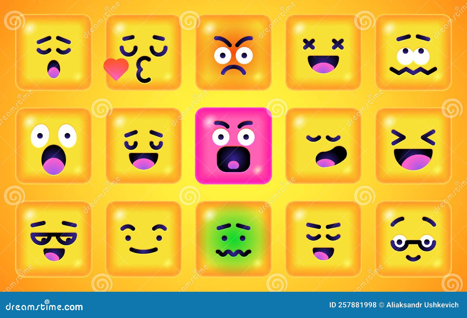 Square Emoticons Yellow Emoji Faces Emoticon Smile, Digital Smiley ...