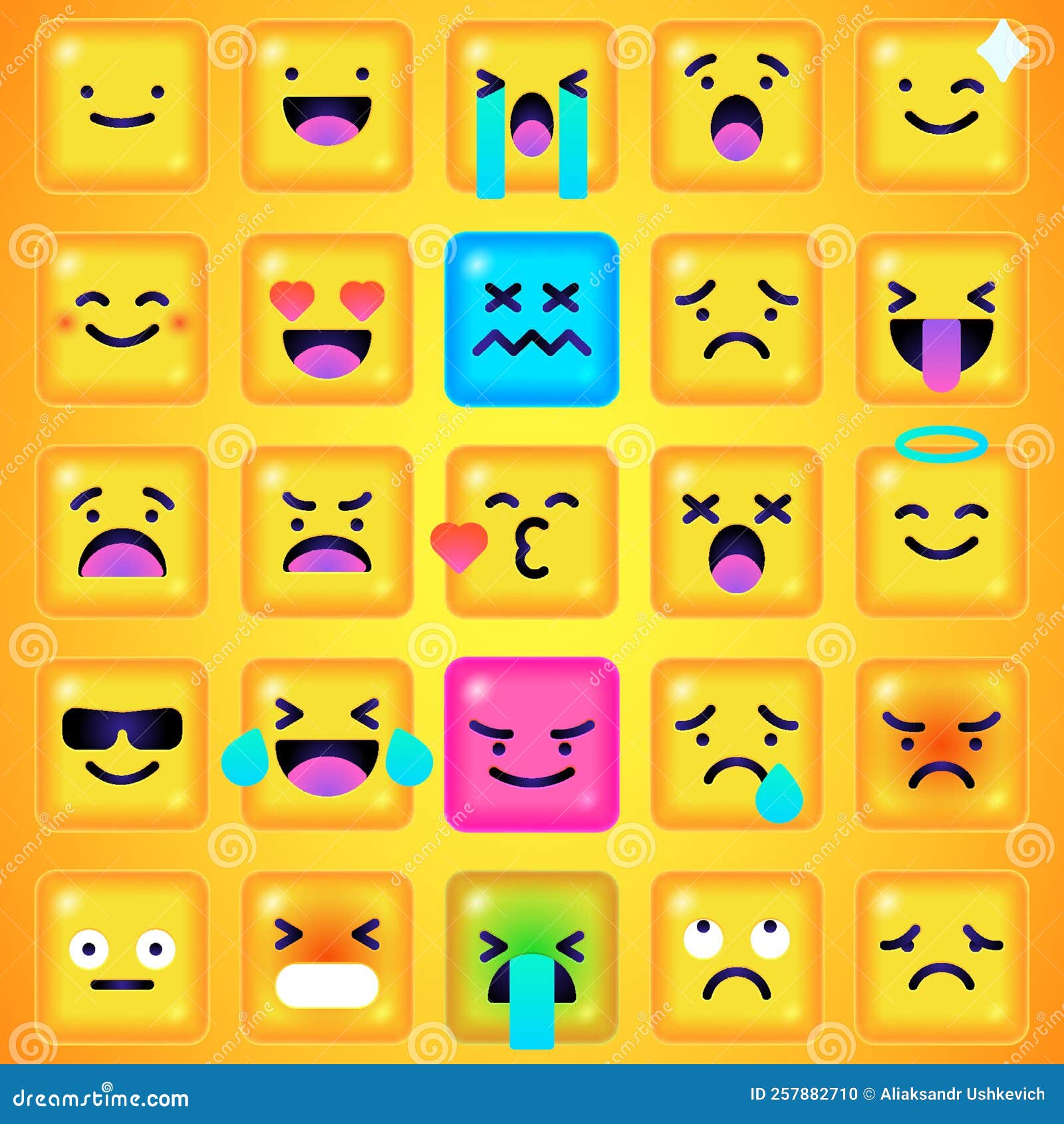 Square Emoticons Yellow Emoji Faces Emoticon Smile, Digital Smiley ...