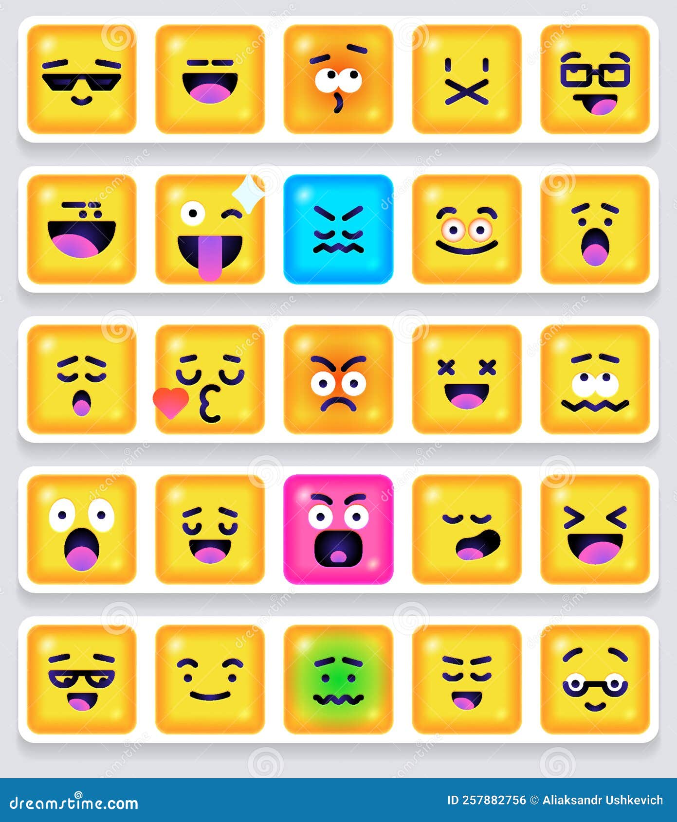 Square Emoticons Yellow Emoji Faces Emoticon Smile, Digital Smiley ...