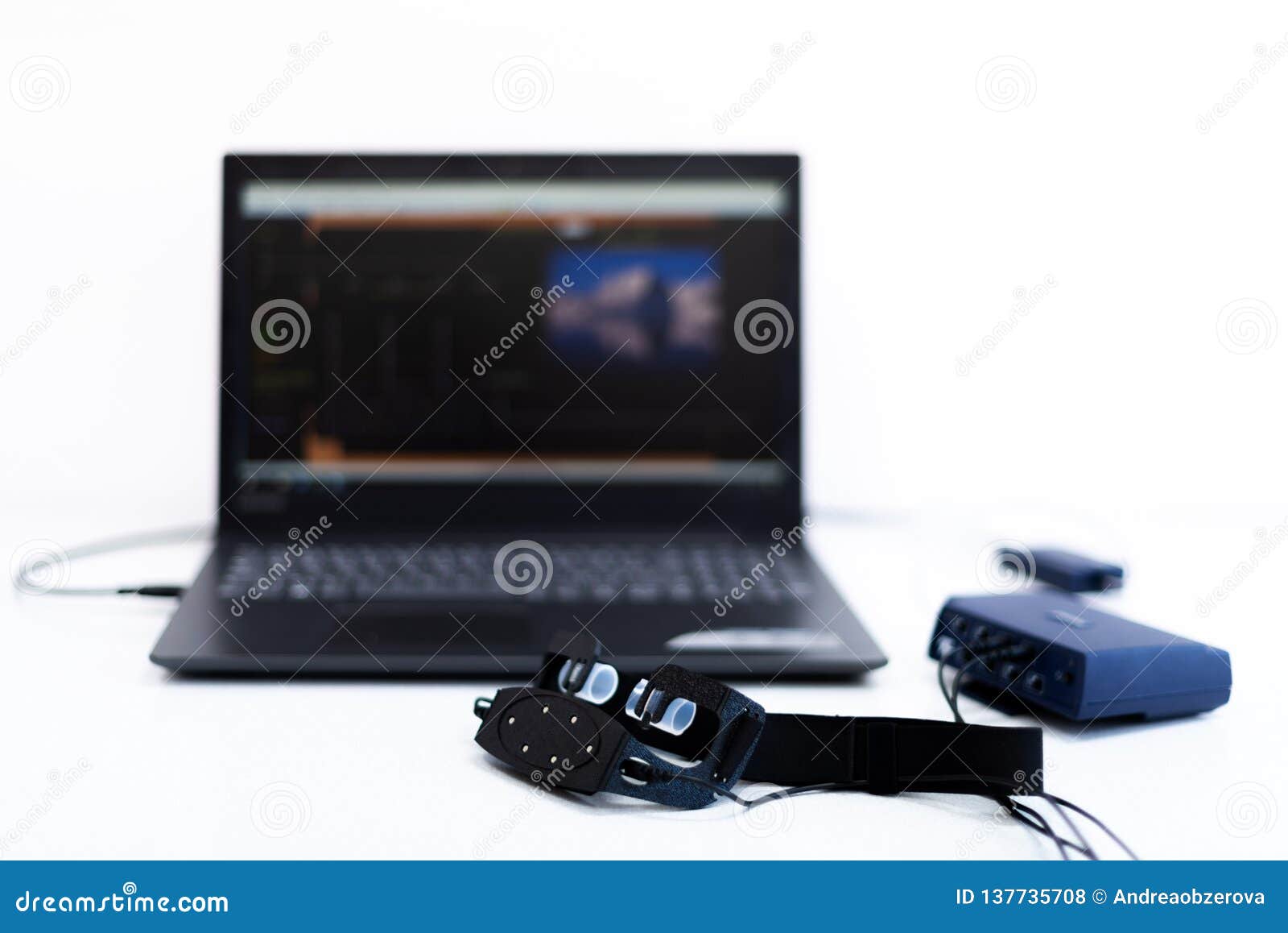 EEG Neurofeedback Headset and Computer. Electroencephalography Concept ...