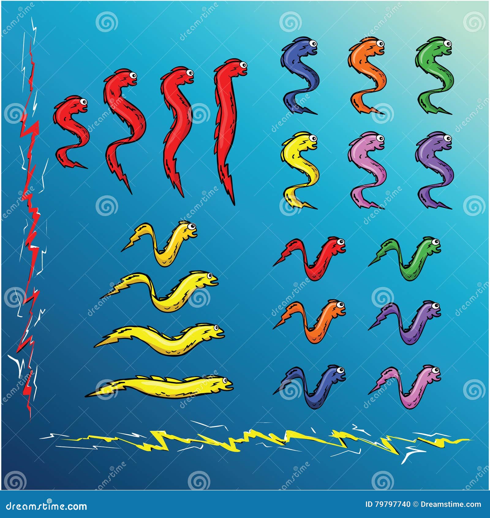 Eel set stock vector. Illustration of animal, icon, green - 79797740