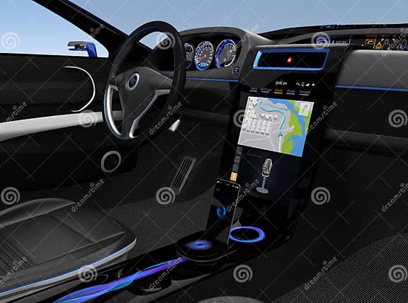 Eelectric Car Console UI Design with Map Navigation Screen Stock ...