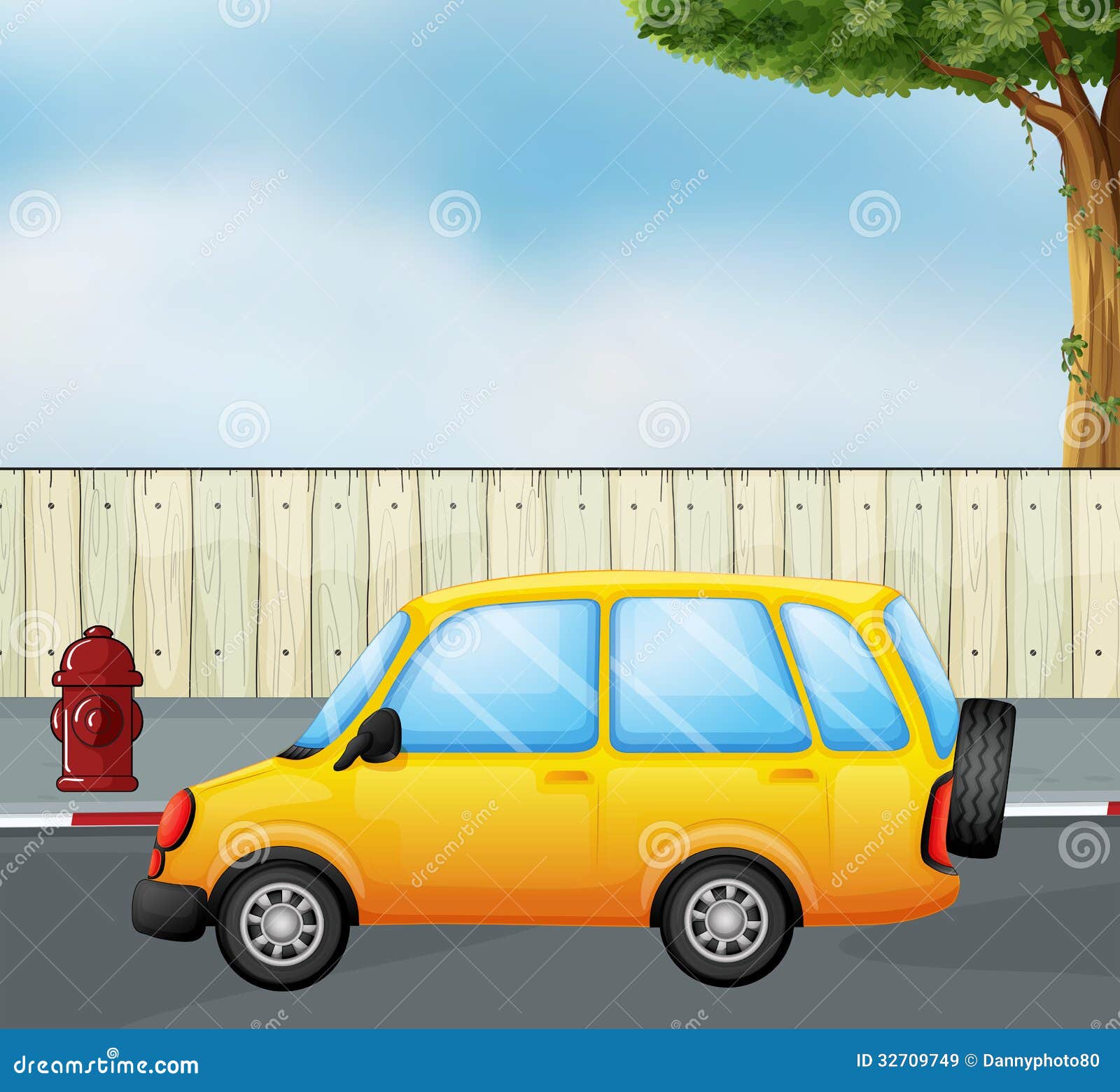 Een gele auto vector illustratie. Illustration of hydrant - 32709749