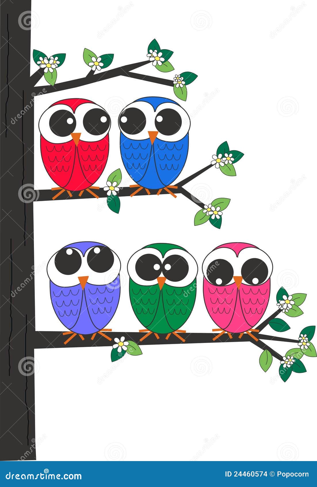 Een groep uilen stock illustratie. Illustration of roze - 24460574