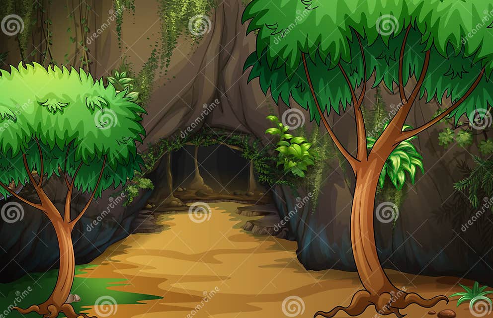 Een hol bij het bos vector illustratie. Illustration of varens - 33315757